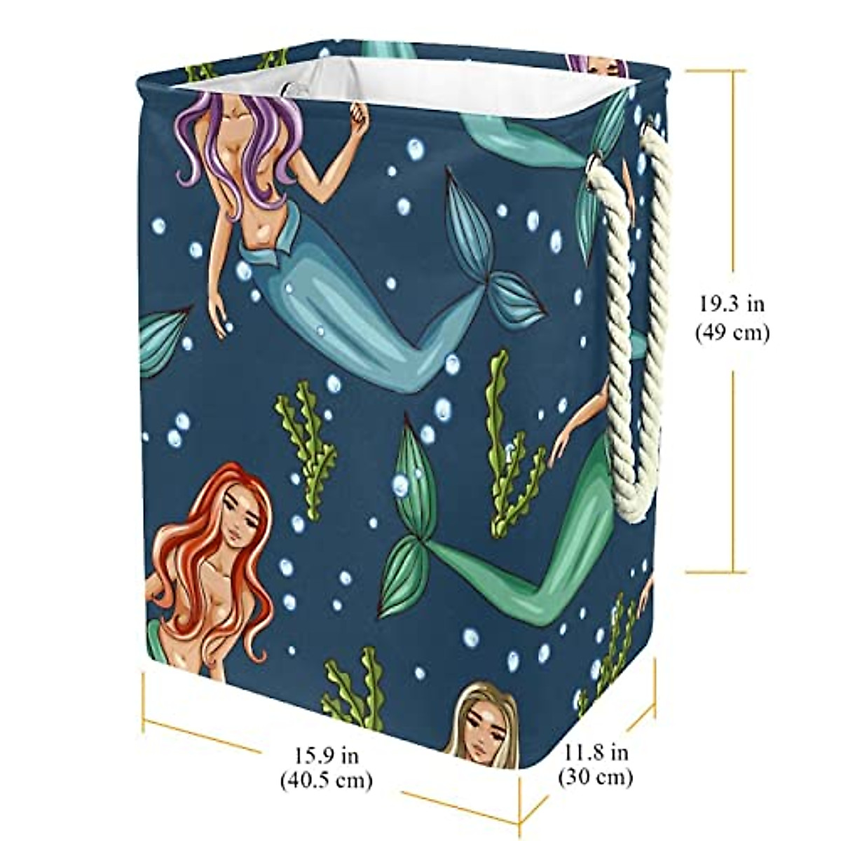 Inhomer Cute Mermaid Large Laundry Hamper Waterproof Collapsible Clothes Hamper Basket for Clothing Toy Organizer, Home Decor for Bedroom Bathroom