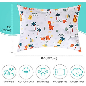 Via La Vie My Dream Pillow Small Toddler Pillow with Pillowcase - 100% Cotton Fabric with Polyester Fill Hypoallergenic Sleeping Pillow for Kids - Machine Washable, 13x18 Inches