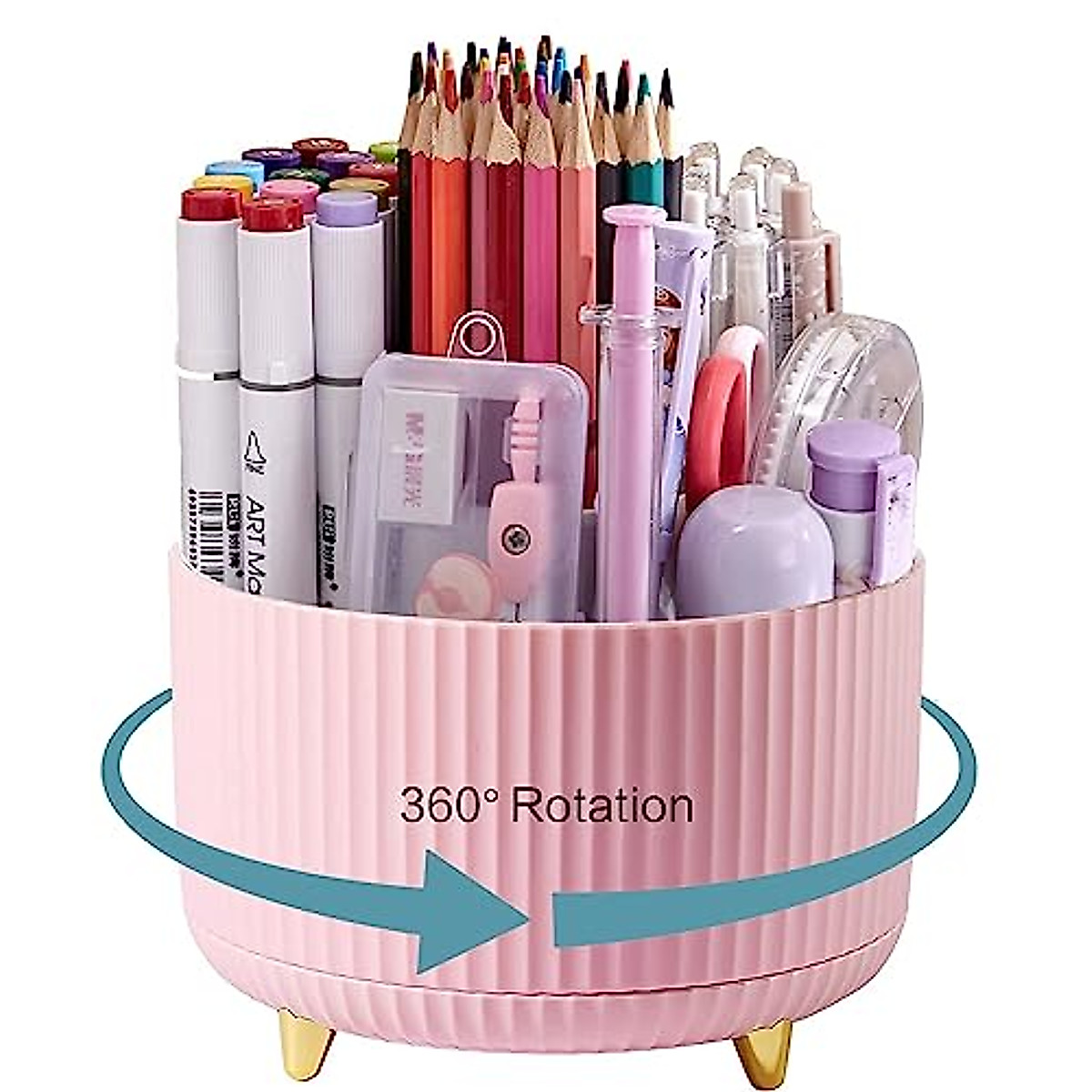 XDRELEC 360 Degree Rotating Pen Holder, Pencil Holder for Desk, Office Desk Organizers and Accessories, Pencil Cup, Pen Organizer，Office Organization and Storage (pink)