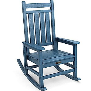 SERWALL Oversized Rocking Chair, Outdoor Rocking Chair for Adults, All Weather Resistant Porch Rocker for Lawn Garden, Blue