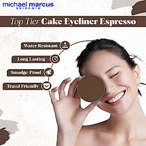 michael marcus Makeup Cake Eye Liner & Eyeliner Brush (Espresso) - Water Activated Dry Pressed, Long-Lasting & Smudge Resistant Eyeliner - Cruelty & Paraben Free - For Beginner & Pro Makeup Artist