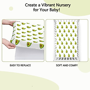Avocado Themed Fitted Mini Crib Sheets,Portable Mini Crib Sheets Toddler Bed Mattress Sheets-Great for Boy or Girl Room or Nursery, 24“ x38“,Yellow Green Pale Redwood Fern Green and Earth Yellow