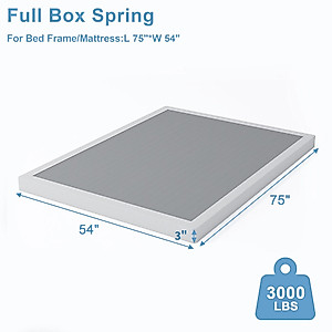 HOBINCHE Full Box Spring 3 Inch, Low Profile Box Spring for Full Bed, Heavy Duty Mattress Foundation,Metal Bed Base with Fabric Cover/Non-Slip/Easy Assembly