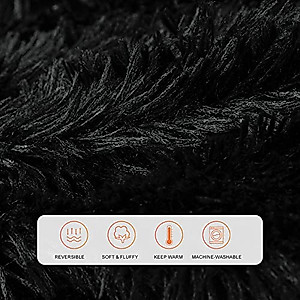 TOONOW Extra Soft Fuzzy Faux Fur Blanket Queen Size 78"x90", Reversible Lightweight Decorative Blankets and Throws Super Soft Cozy Microfiber Fleece Fuzzy Blankets for Couch Bed, Black