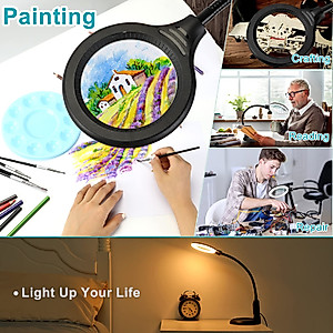 TOMSOO 5X Magnifying Glass with Light and Clamp, 5 Color Modes Stepless Dimmable Lighted Magnifier with Stand, Flexible Gooseneck LED Desk Lamp Hands Free for Craft Reading Painting Hobby Close Work