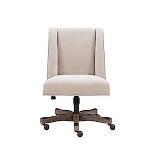 Linon Natural Linen Upholstered Swivel Wooden Base Clayton Office Chair