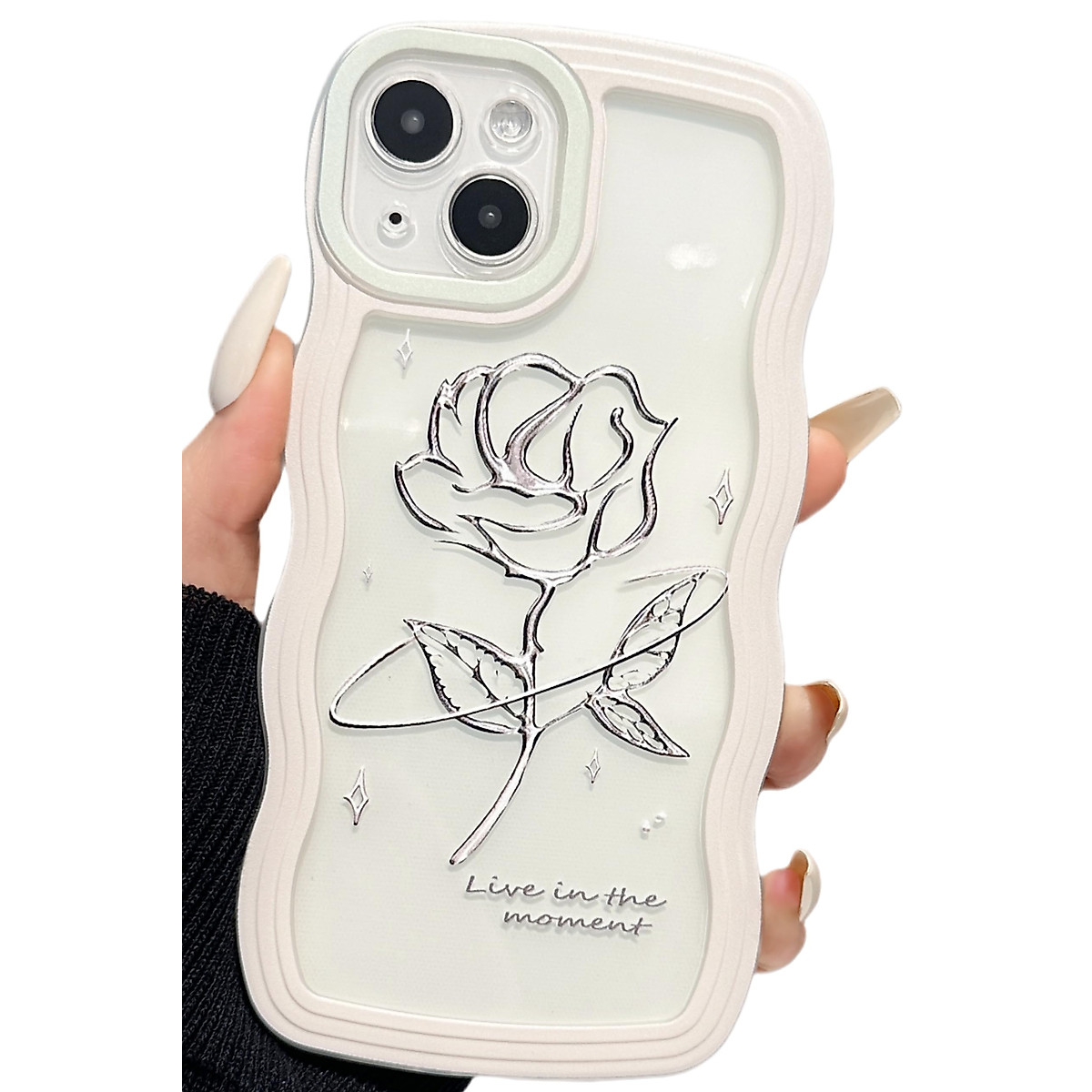 UICEAM Compatible with iPhone 13 Pro Max Case Clear with Floral Design for Women Girls,Aesthetic Cute Wavy Flowers Soft Shockproof Cell Phone Cover for iPhone 13 Pro Max (Rose/White)