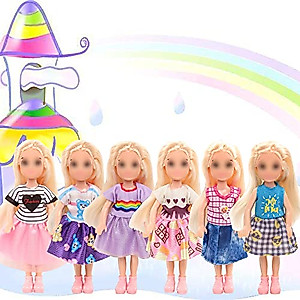 Joyfun 7 Pcs 6 Inch Girl Doll Clothes 3 Pieces Dress, 2 Pieces Outfits and 2 pcs Shoes for 11.5 Inch Girl's Sister 6" Doll
