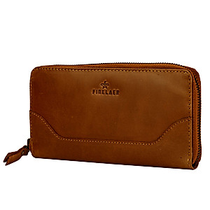 FINELAER Brown Leather Women Wallet Purses Zip Around RFID