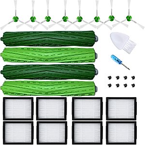 JoyBros Replacement Parts Accessories for iRobot Roomba evo Combo e5 e6 i1 i2 i3 i4 i5 i6 i7 i8 j5 j7 j8 Plus,2 Set Rubber Brushes 8 Filters/HEPA 8 Side Brushes