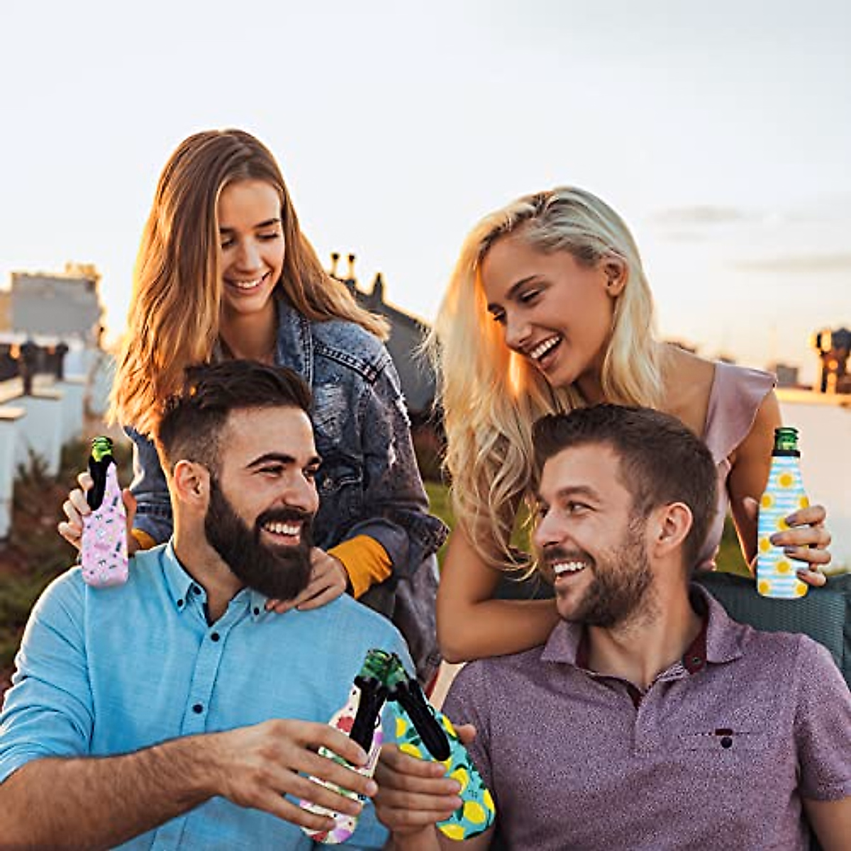 Sublimation Blanks Beer Bottle Insulator Sleeve, 12 Pack 12oz Standard Beer Bottle Cooler Covers Zip-up Bottle Jackets Personalized Sublimation Neoprene Sleeves for Summer Pool Beach Party Favors