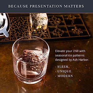 Clear Ice Cube Maker Design Tray - Craft Modern Ice Molds for Bourbon & Cocktails in 5 Seconds - Whiskey Mold Cube Stamp – Bartender Accessories - Copper Ice Press Cocktails by Ash Harbor (Seasons)