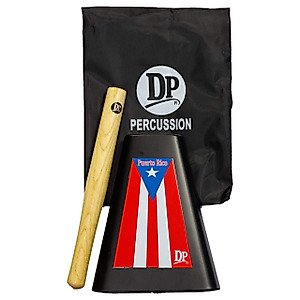 DP Music Puerto Rico Flag 8 Inch Metal Cow Bell Noise Maker with Beater and Bag - Cowbell for Sporting, Football Games, Events - Percussion Musical Instrument