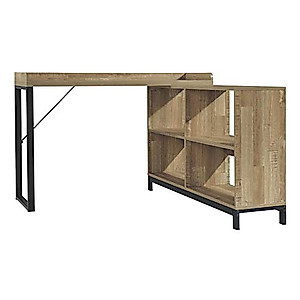Signature Design by Ashley Gerdanet Modern Farmhouse Home Office L-Shaped Desk with Side Storage, Beige