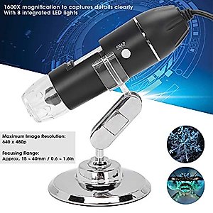 CiCiglow Digital USB Microscope 1600X 8LED Portable Digital Electronic Microscope with Stand Compatible for Windows 7, for Windows 10/10.13