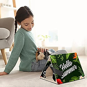 Y-DSIWX Guinea Pig Hideout Cozy Hamster House Cave for Bunny Chinchilla Hedgehog Small Animal Hello Summer Tropical Palm Leaf