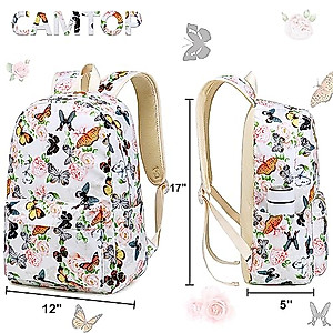 CAMTOP School Backpacks for Teen Girls Lightweight Elementary Middle Backpack Bookbags Set Medium(17 Inch,Butterfly Rose)