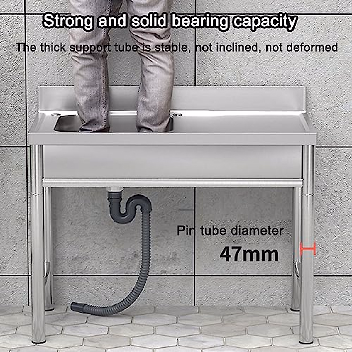 Commercial Restaurant Sink, Stainless Steel Utility Sink Free-standing Kitchen Sink, Double Bowl Restaurant Kitchen Sink Set with hot and cold water faucet for Restaurant, Cafe, Bar, Hotel