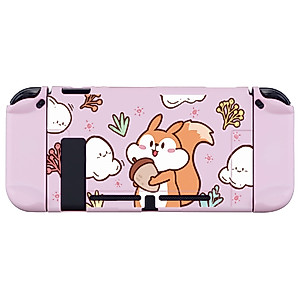 eXtremeRate PlayVital Back Cover for Nintendo Switch Console, Separable Protector Hard Shell for Joycon, Dockable Protective Case with Colorful ABXY Direction Button Caps - Squirrel with Acorn