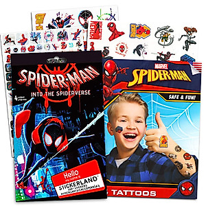 Marvel Spiderman Stickers and Tattoos Party Favor Bundle (295+ Spider-Verse Stickers and 25 Spider-Man Temporary Tattoos)