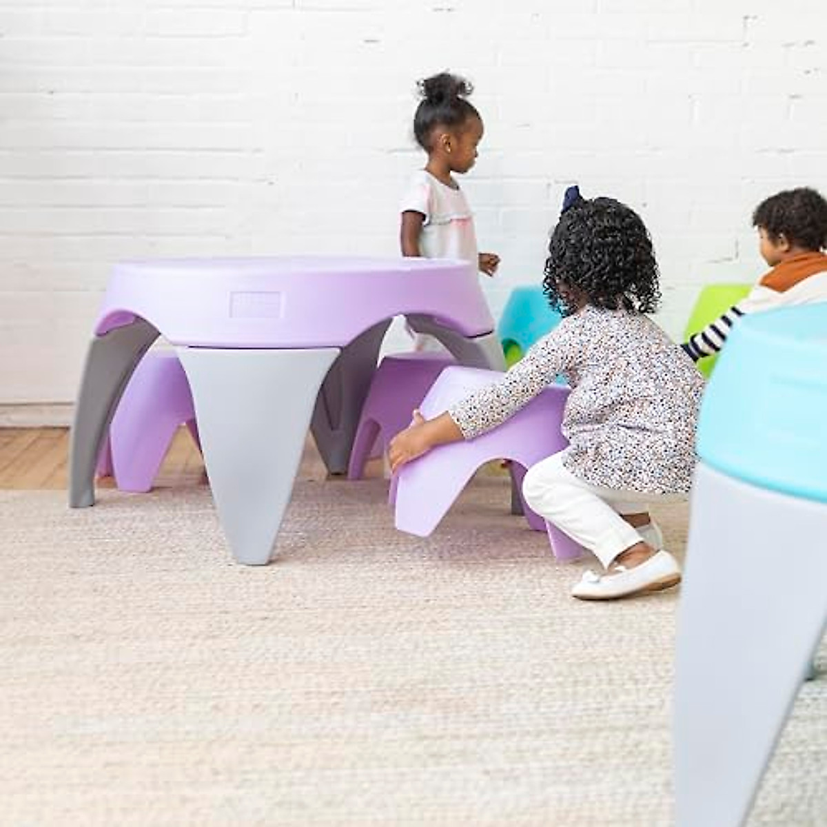 ECR4Kids Ayana Table and Stool Set, Outdoor Kids Table and Chairs, Light Purple/Light Grey, 5-Piece