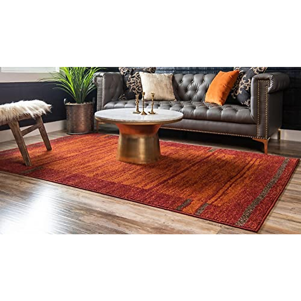 Unique Loom Autumn Collection Modern Contemporary Casual Abstract Area Rug, Rectangular 5' 0 x 8' 0, Terracotta/Burgundy Border