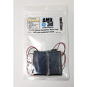AMX3d AMX Solar 5V 30mA 53X30mm Micro Mini Power Solar Cells for Solar Panels with Wires- DIY Projects - Toys - Solar Charge 3.6v 4 Pcs