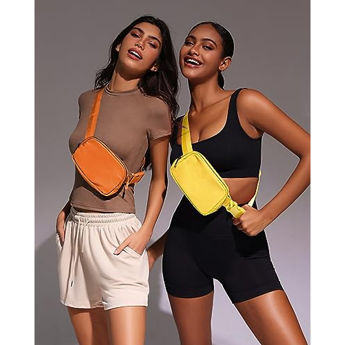 YOSHUYUKI Waist Belt Bag for Women Lulu Dupes Mini Small Crossbody Purse Sling Bag Cute Fashion Waterproof Fanny Pack Over The Shoulder Bags Fashionable Travel Running Belt Pouch Bum Bag Navy Yellow