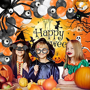 KORHONEN Halloween Balloon Garland Arch Kit, Halloween Birthday Party Decorations Includes Halloween Orange Black Confetti Balloons Halloween Foil Balloon Happy Halloween Banner Indoor Outdoor