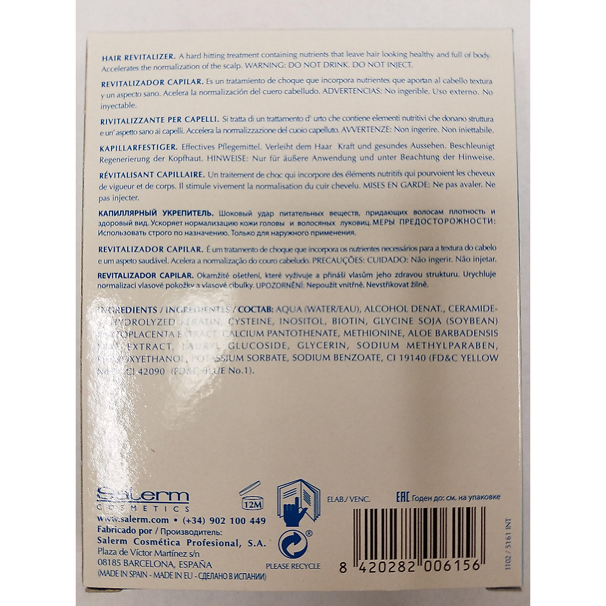 Salerm Energy Hair Regenerator/Revitalizer 4 Applications