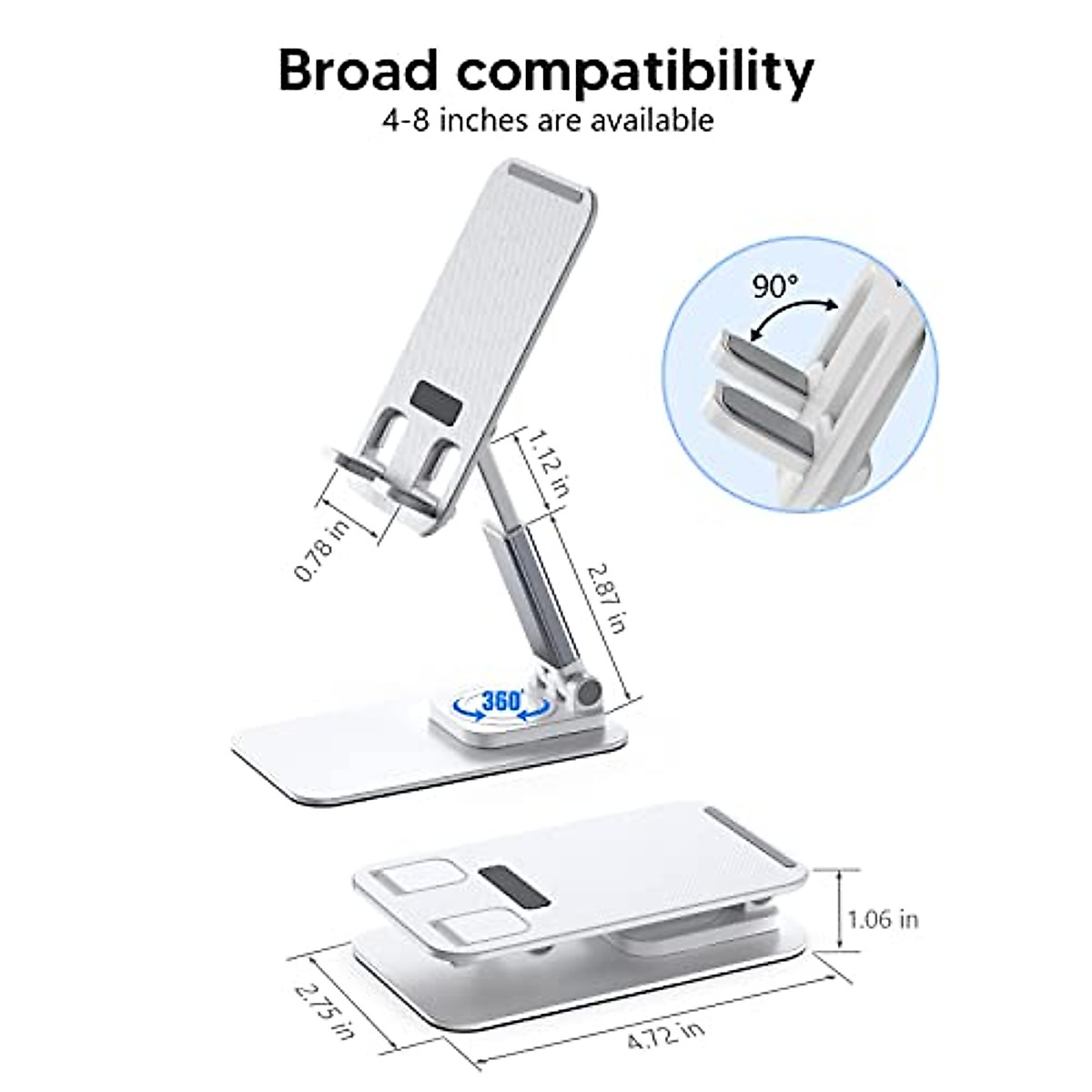 KEUASX Foldable Cell Phone Stand for Desk,Adjustable Mobile Rotatable Phone Holder for Office,Portable iPhone Stands Thick Case Friendly Compatible with iPhone 14/13/12Pro Max, Google Pixel