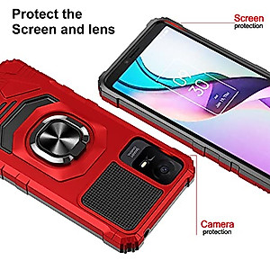 Compatible for TCL ION X Case/TCL ION V Case with Tempered Glass Screen Protector [Military Grade] Ring Car Mount Kickstand Hybrid Shockproof Hard Phone Case - Red