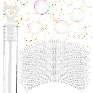 Wedding Bubbles Bulk - White Heart Top Wands (100 Count) Individual Mini Bubble Wand Favors for Weddings, Celebration Party Favor for Guests - Stock Your Home