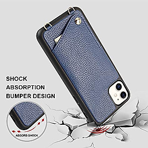 iPhone 12 Wallet Case, 6.1 inch, iPhone 12 Pro Wallet Case, JLFCH Crossbody Case with Credit Card Holder Lanyard Purse Women/Girly Protective for Apple iPhone 12 Pro (2020), 6.1 inch - Dark Blue