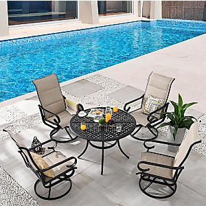 ARTLOFT Patio Dining Set for 4, Outdoor Swivel Rocking Patio Chairs with Round Patio Table Outdoor Bistro Furniture Set for Lawn, Garden, Deck, Backyard, Porch (Light Grey)