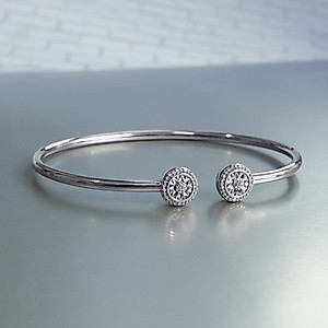 Timeless Love 1/8 CT Diamond 6.5" Flexible Bangle Set in Polished Sterling Silver, Dainty Jewelry for Women, Women’s Fashion Bracelets, Diamond Luxury Bangle for Women