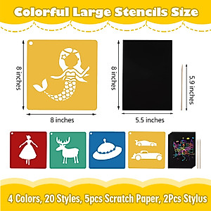 20 PCS Sturdy Stencils for Kids, 8 Inch Kids Stencils with 5 Pcs Scratch Paper for Painting to Imaginative Children's Stories, Learning Tools for Toddlers and Preschooler