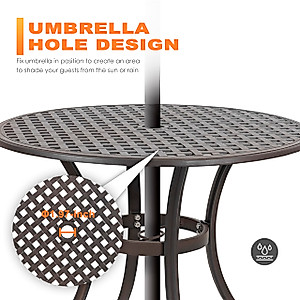 NUU GARDEN 5 Piece Outdoor Patio Dining Set, All-Weather Round Cast Aluminum Dining Table with 1.97" Umbrella Hole and Outdoor Patio Dining Chairs for Patio, Garden, Backyard, Balcony, Bronze