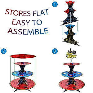 3 Tier Spider Cupcake Stand Superhero Spider Party Decorations Supplies for Kids Boys Themed Birthday Party