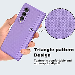 Fold 3 Case with Hinge Protection & Screen Protector, Triangular Anti-Skid Texture Design, Slim Fit Lightweight Protective Cover Supports Wireless Charging for Samsung Galaxy Z Fold 3 5G (Purple)
