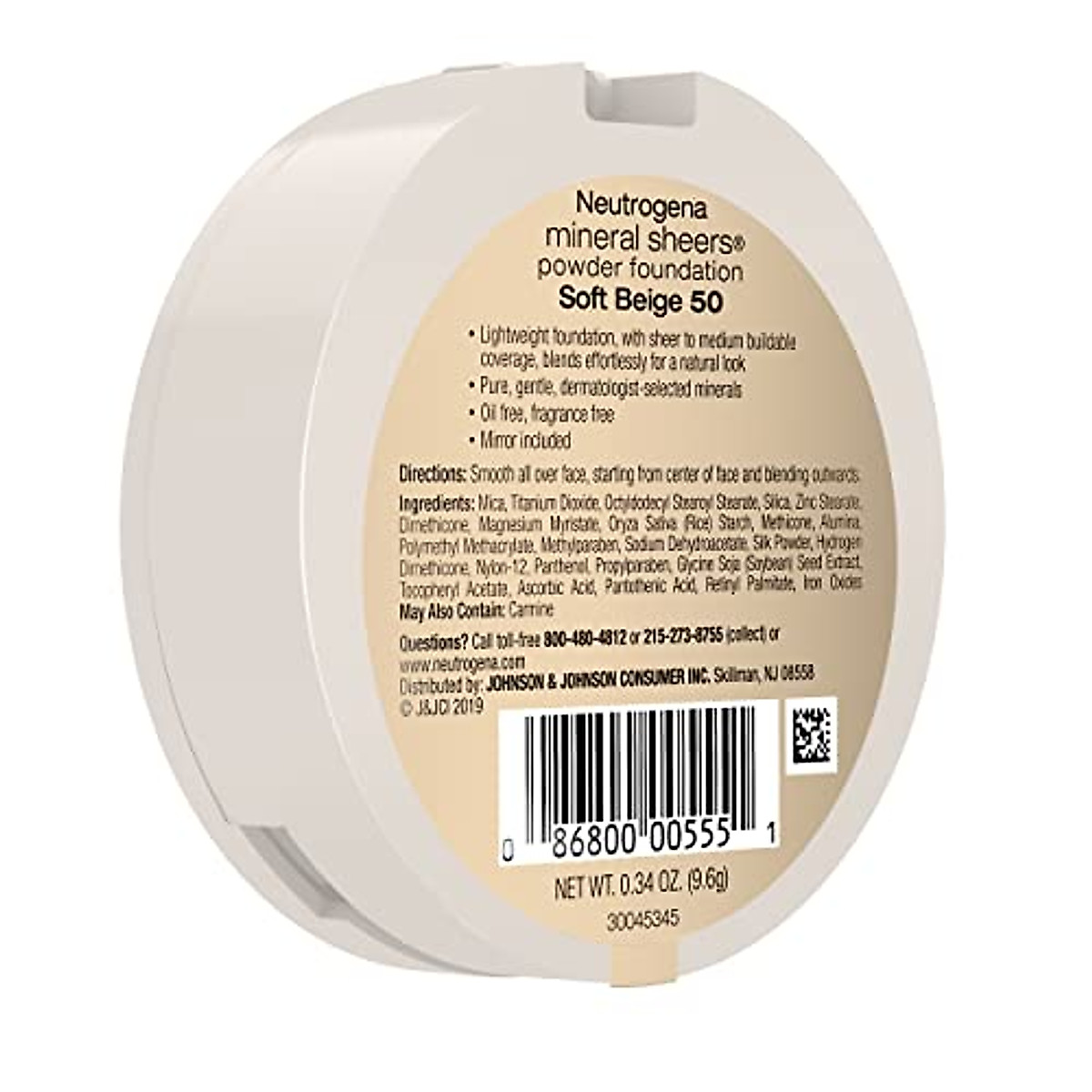 Neutrogena Mineral Sheers Compact Powder Foundation, Lightweight & Oil-Free Mineral Foundation, Fragrance-Free, Soft Beige 50.34 oz