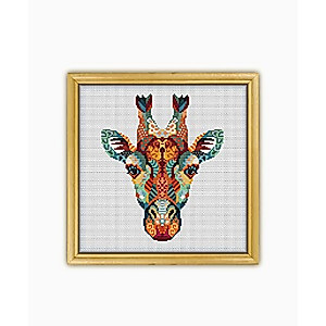 Mandala Giraffe CS206 - Counted Cross Stitch KIT#2. Set of Threads, Needles, AIDA Fabric, Needle Threader, Embroidery Clippers and Printed Color Pattern Inside.