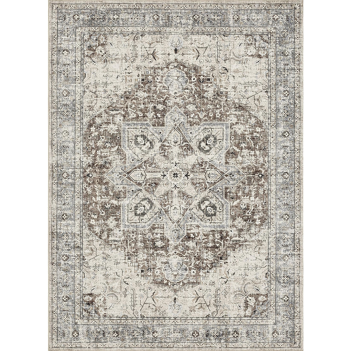 Tortania Boho Brown Living Room Rug 9x12 with 10 PCS Rug Tape Set