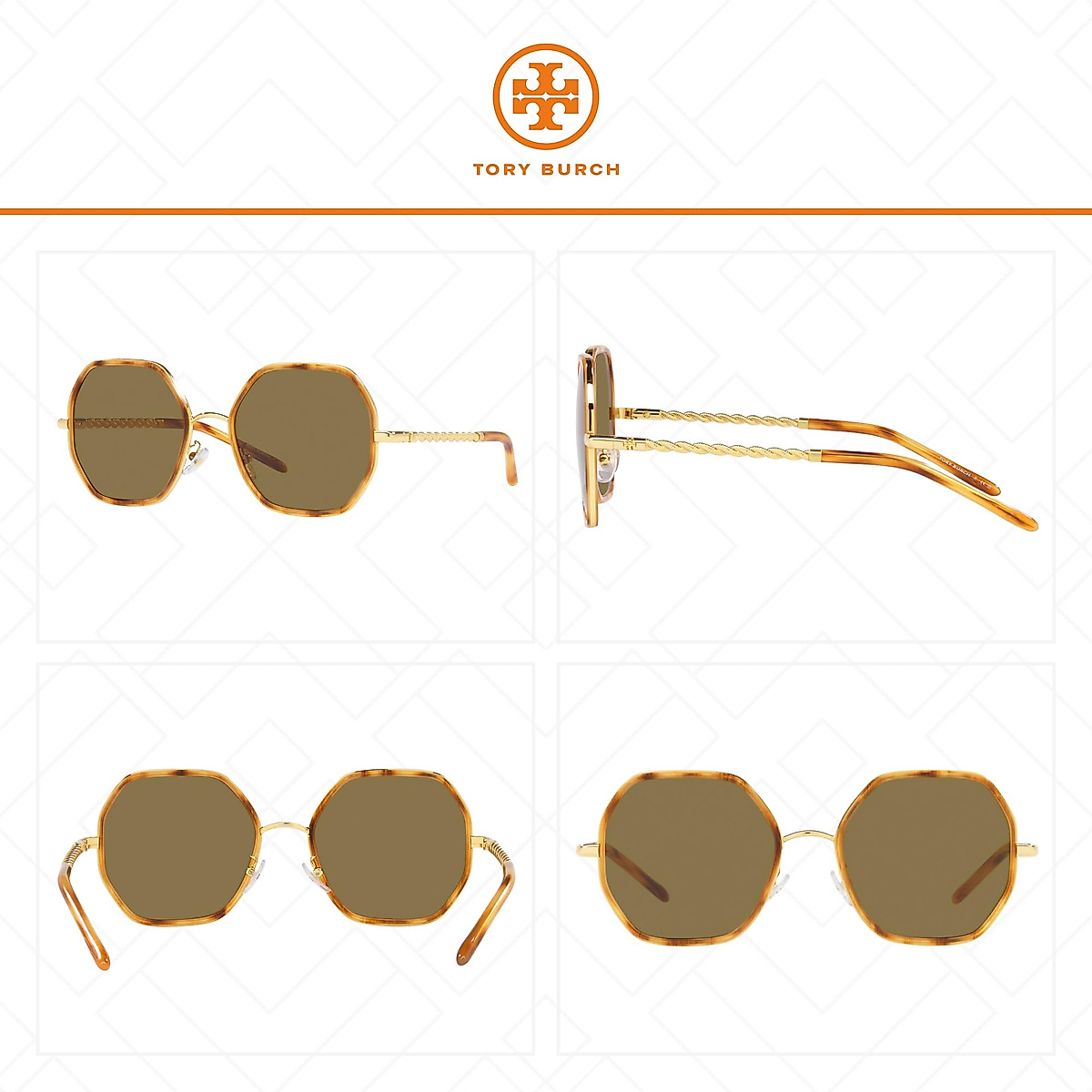 Tory Burch TY6092 332873 55MM Honey Wood/Solid Brown Irregular Sunglasses for Women + BUNDLE With Designer iWear Eyewear Kit