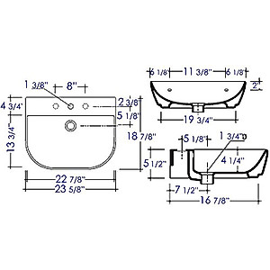 ALFI brand AB111 D-Bowl Porcelain Wall Mounted Bath Sink, 24", White