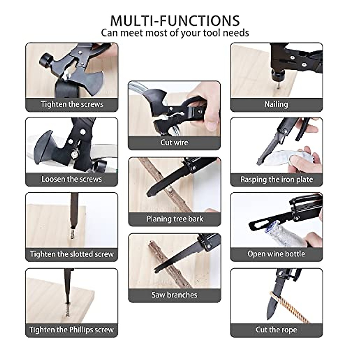 Multi-tool Axe Hammer, Upgraded 14 in 1 Portable Hatchet Tool with Sheath, Camping Survival Gear Kit Birthday Gifts Christmas Stocking Stuffers for Dad Father Grandpa Husband Son Boyfriend Him