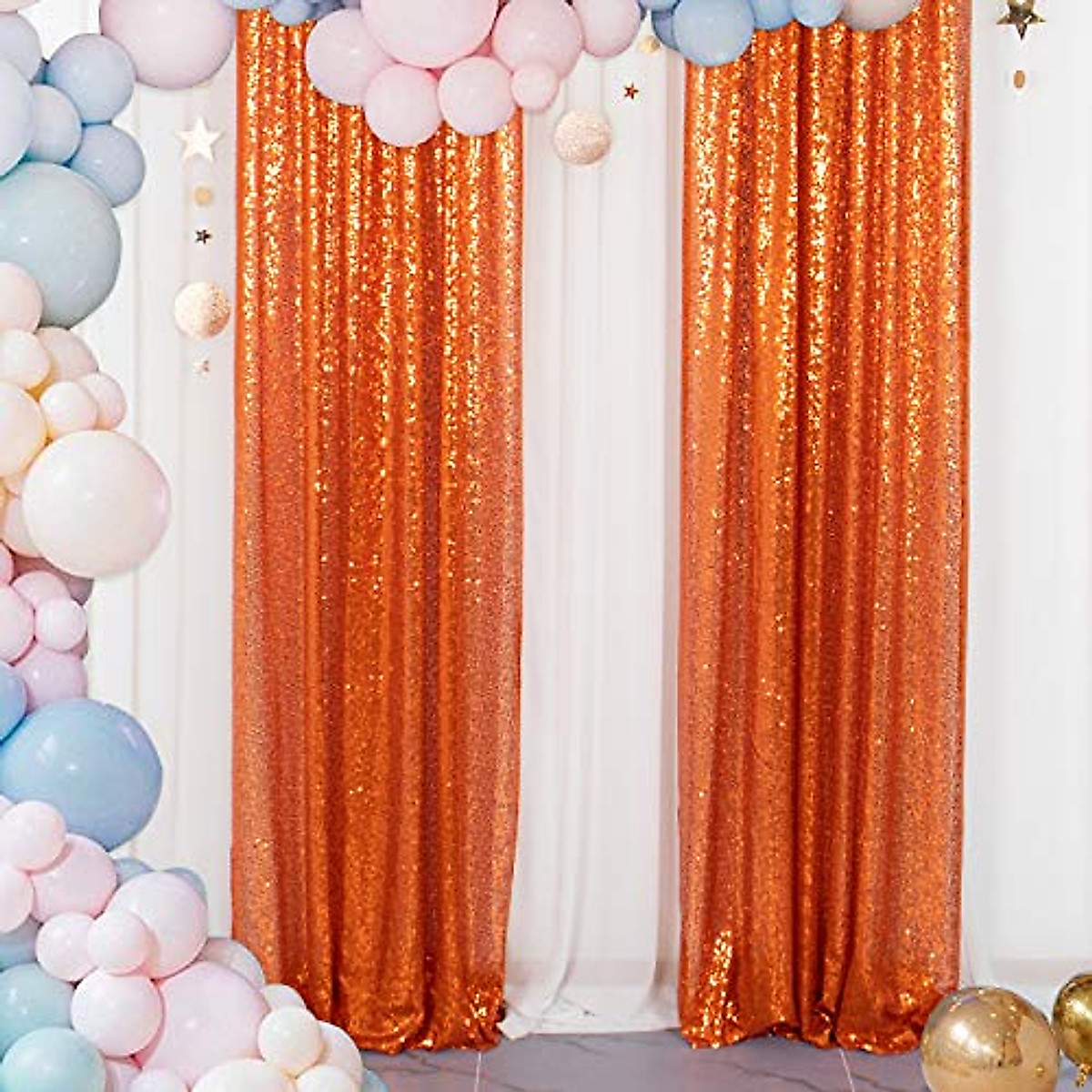Sequin Backdrop Curtain Orange 2FTx7FT 2 Pack Sequin Fabric Backdrop Drapes Christmas Backdrop for Photography 60x215cm Orange Wall Backdrop for Video Studio Prop