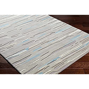 Hauteloom Atius Wool Living Room, Bedroom Area Rug - Contemporary - Natural Gray, Royal Denim, Gray - 8' x 10'