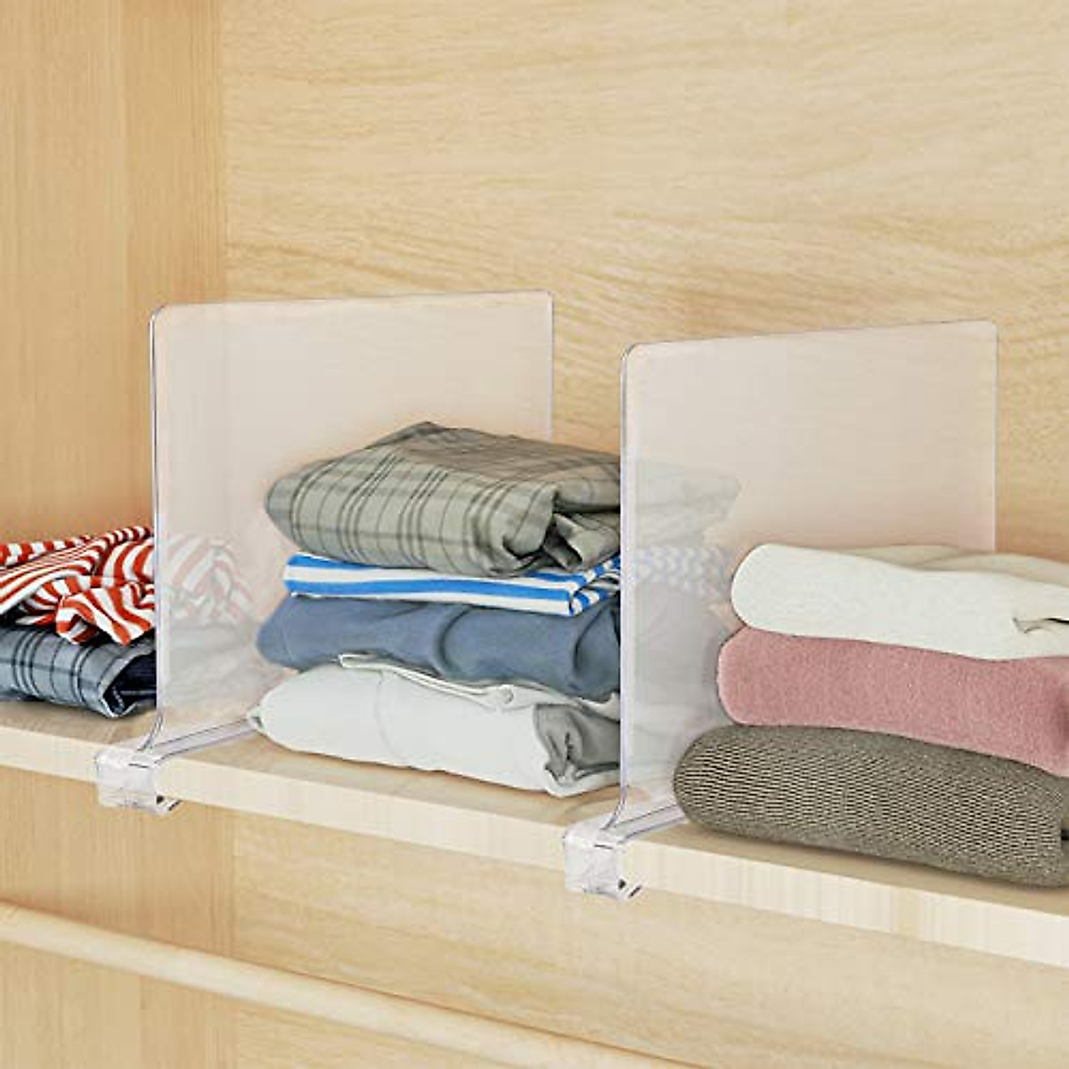 Jucoan 4 Pack Clear Acrylic Shelf Dividers for Closet Organizer, Vertical Wood Shelves Dividers, Closet Shelf Separators Purse Organizer for Wood Closets, Kitchen Cabinets, Bookshelf, Home and Office