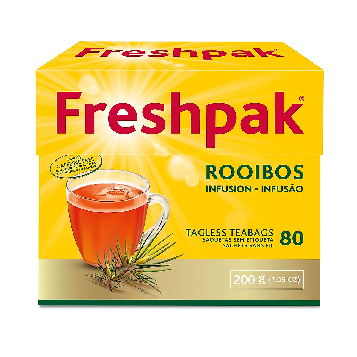 Freshpak Rooibos Tea | 80 Tagless Teabags | Natural Premium Rooibos | Naturally Caffeine Free | Keto Friendly | Rooibos From South Africa | Non GMO